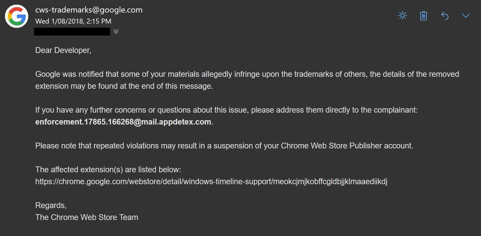 Chrome Timeline Extension Removed Over "Windows" Trademark Infringement