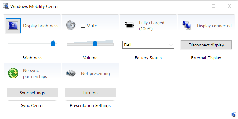 Mobility Center Windows10