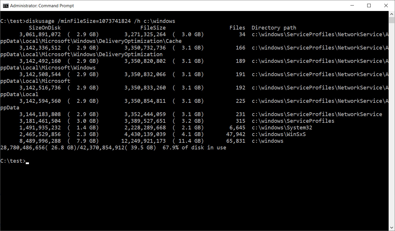 Windows 10 to get a built-in command-line disk space analyzer