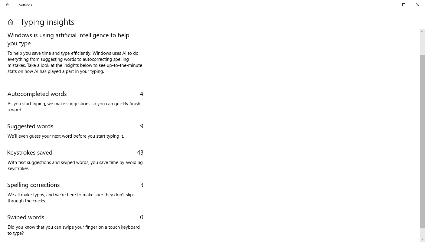 Typing Insights Feature Shows Ai Stats In Latest Windows 10 Insider Build
