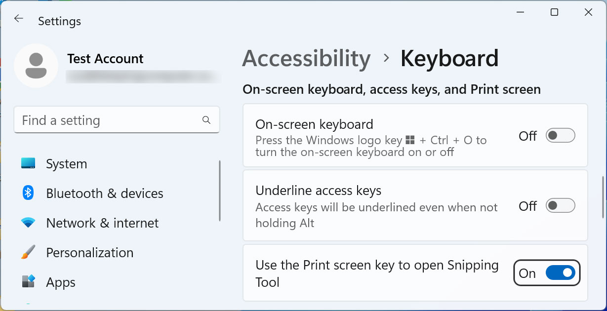 Windows 11 Changing Print Screen To Open Snipping Tool By Default