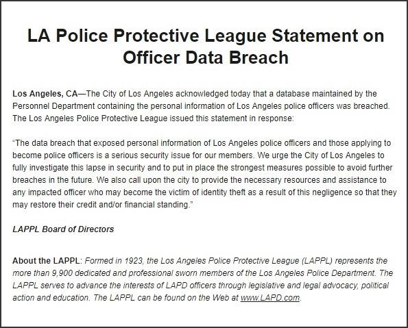 LAPD Data Breach Exposes Personal Info of Roughly 2.5K Officers