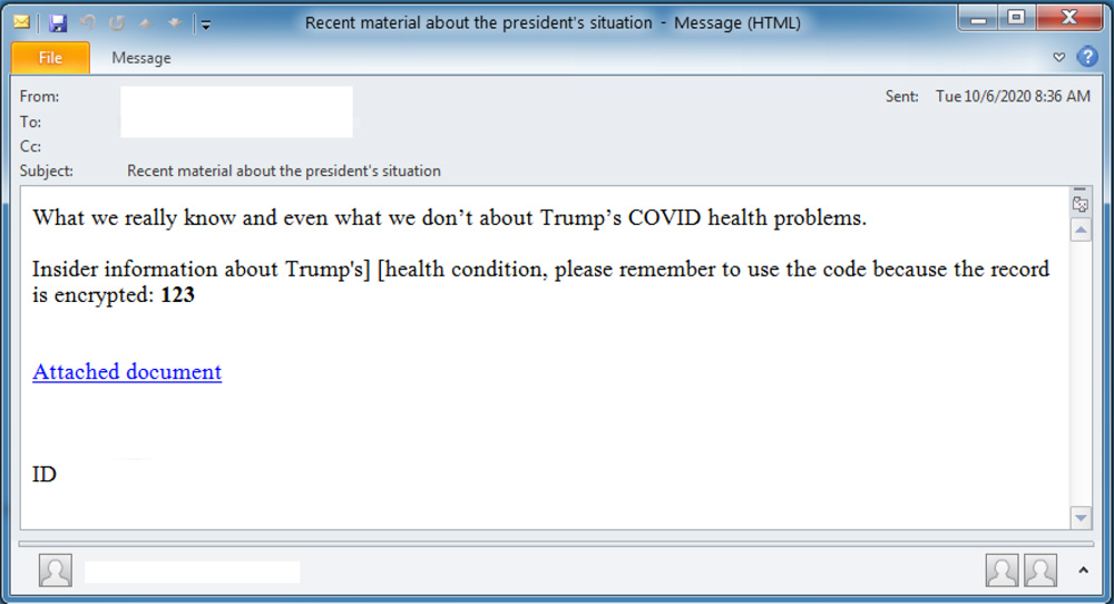 Phishing emails lure victims with inside info on Trump's health