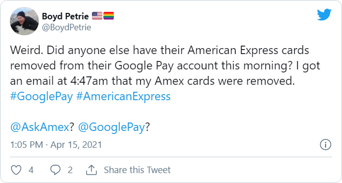 Amex cards removed from Google Pay due to expired certificate