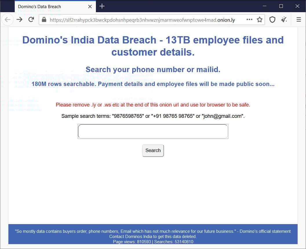 Domino's India discloses data breach after hackers sell data online Domino's India discloses data breach after hackers sell data online