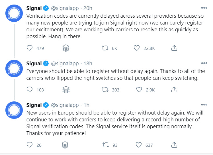 Signal fixes verification delays caused by WhatsApp mass exodus