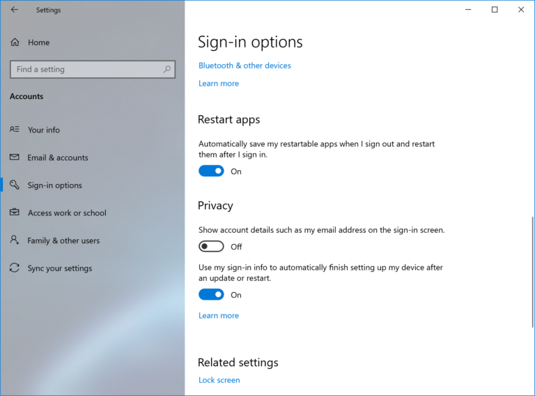 Windows 10 Insider Build 18965 Adds Restart Apps Sign-In Option