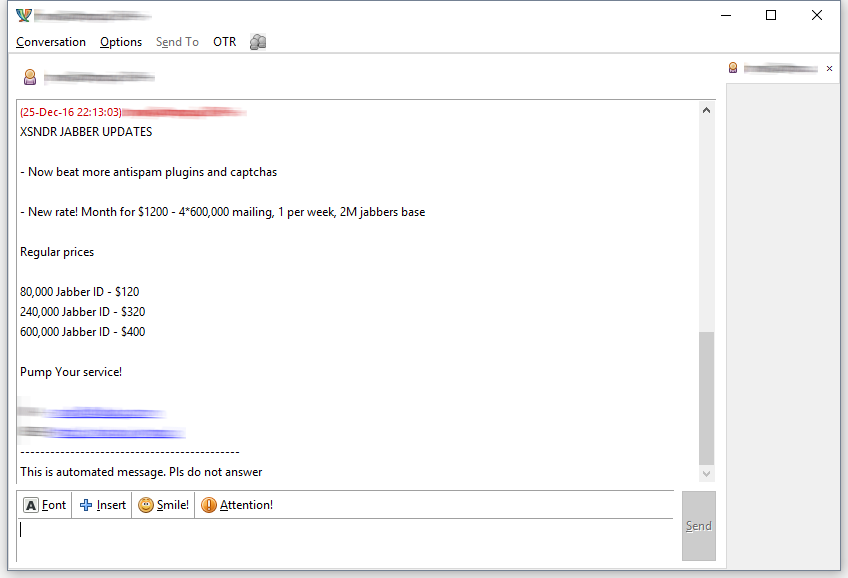 XSender: The Source of All the Recent XMPP Spam