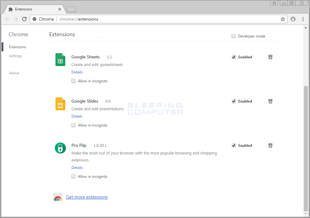 Remove the Pro Flip Google Chrome Extension