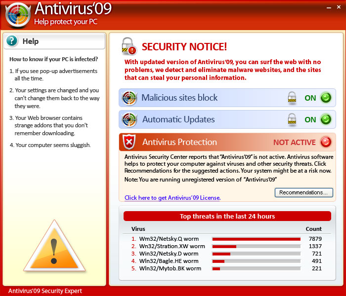 How to uninstall and remove Antivirus'09