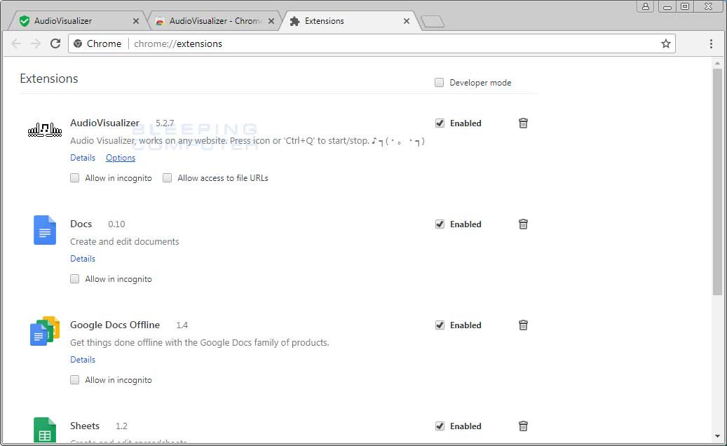 Remove the AudioVisualizer Search Hijacker Chrome Extension