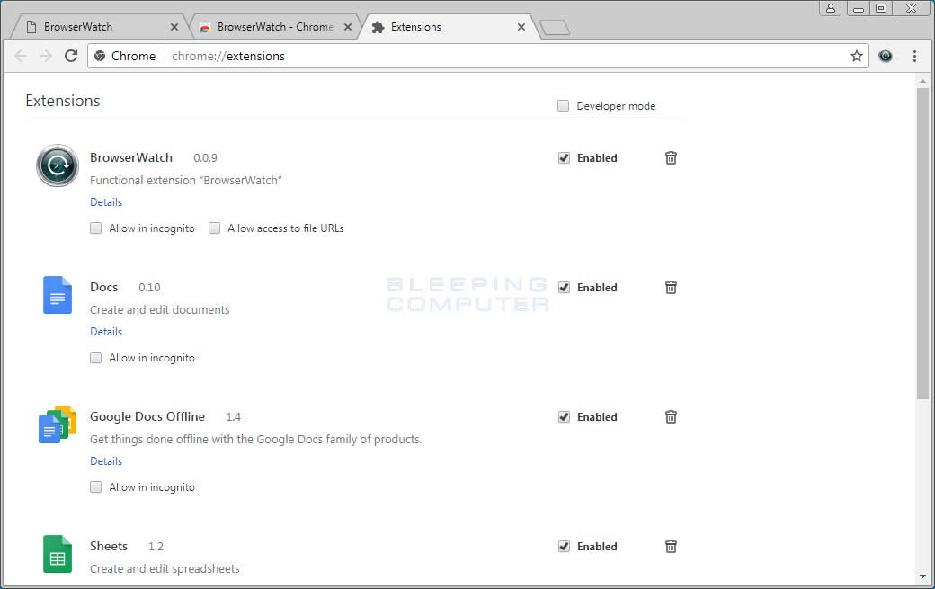 Remove the BrowserWatch Chrome Extension