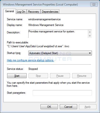 Remove the CT.exe & Windows Management Service Trojan