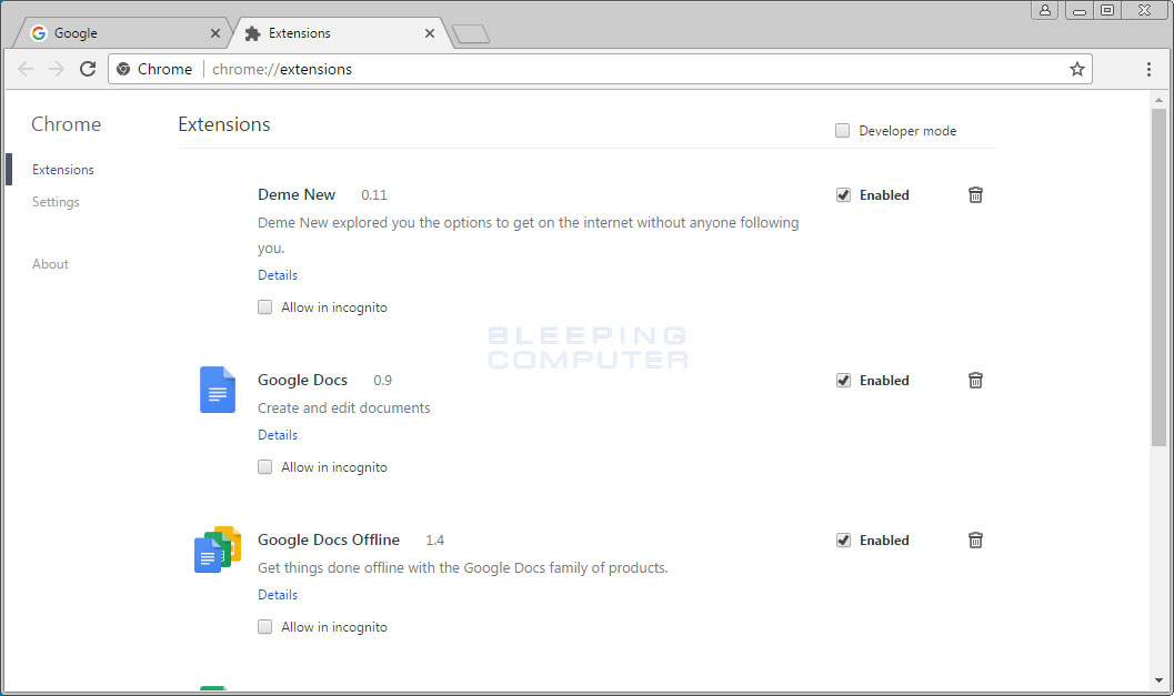 Remove the Deme New Chrome Extension