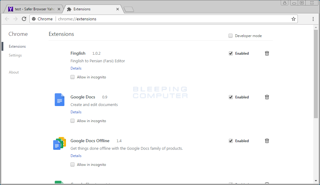 Remove the Finglish Chrome Extension