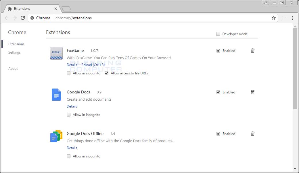 Remove the FoxGame Chrome Extension