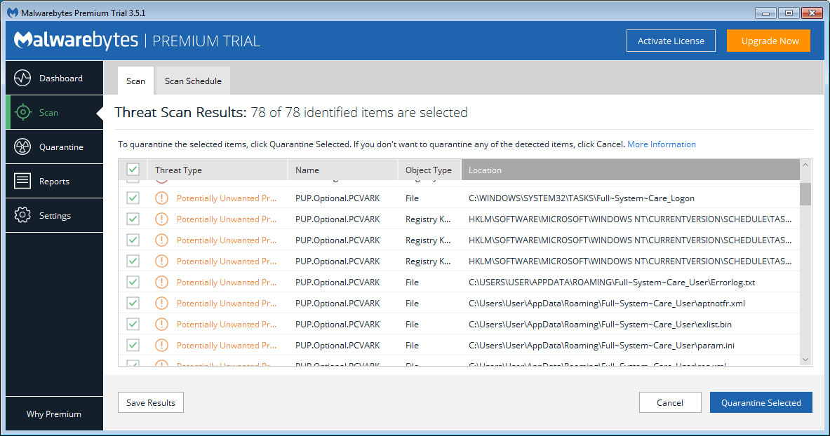 Remove the Full System Care PUP