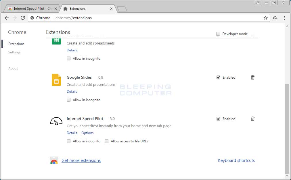 Remove the Internet Speed Pilot Chrome Extension