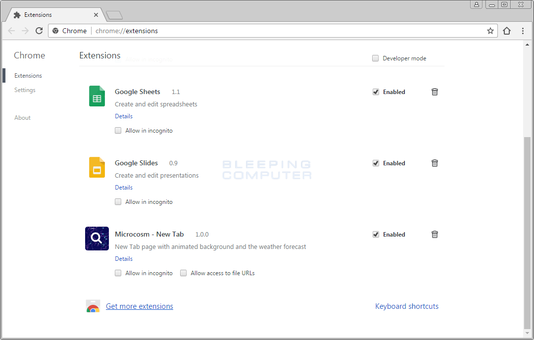Remove the Microcosm - New Tab Chrome Extension