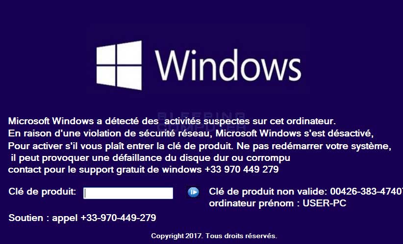 Remove the Microsoft Windows s'est désactivé Tech Support Scam