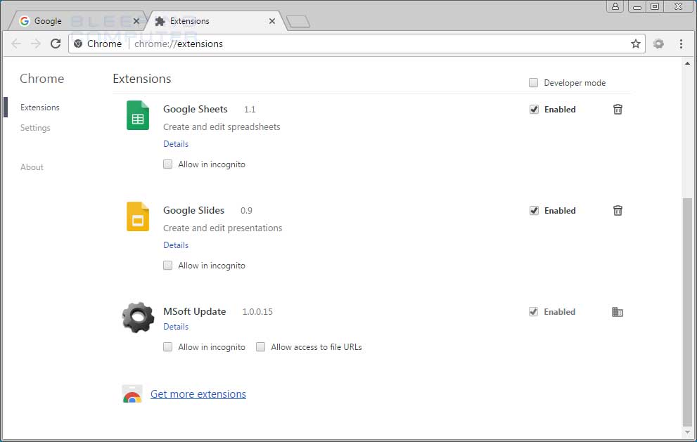 Remove the MSoft Update Chrome Extension Remove the MSoft Update Chrome Extension