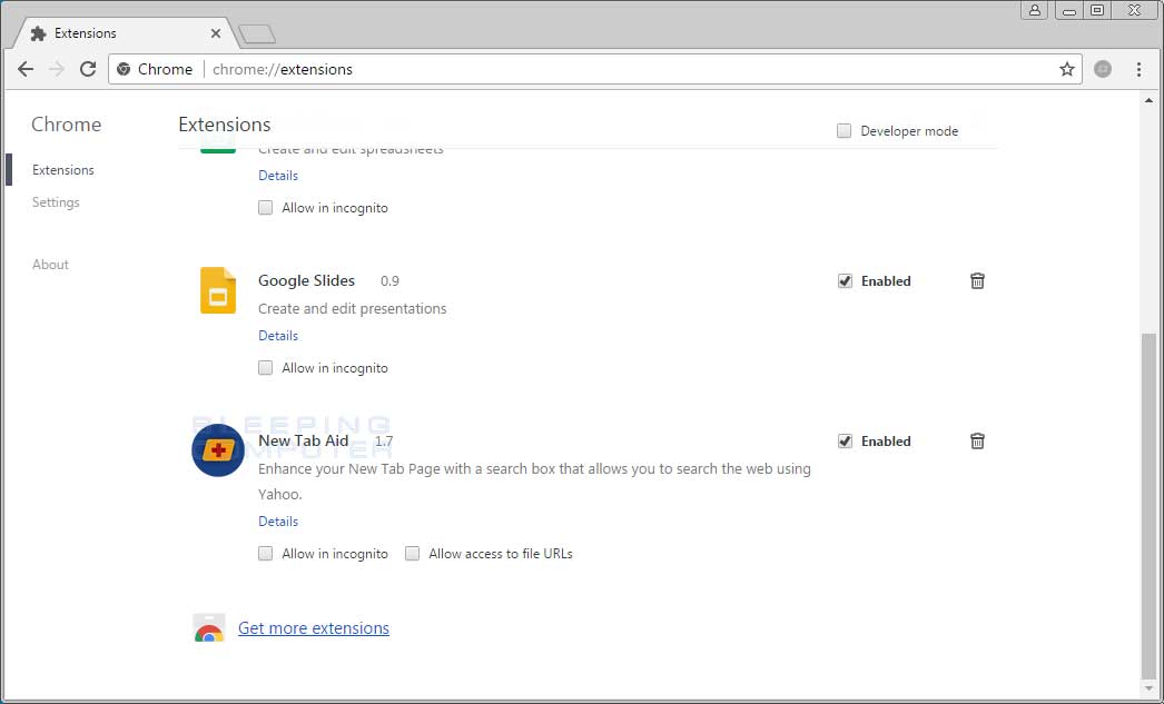 Remove the New Tab Aid Chrome Extension