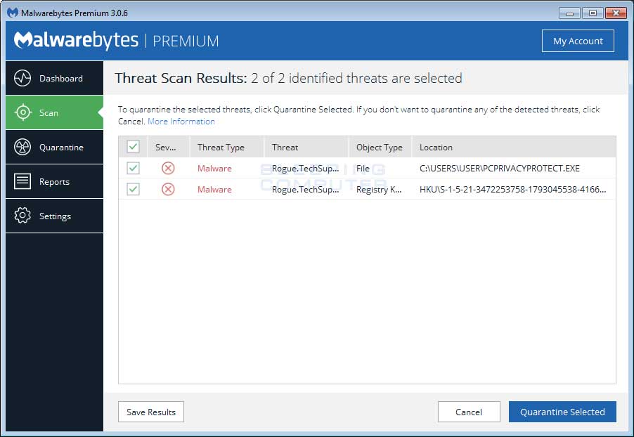 Remove the PCPrivacyProtect & PC Security Help Tech Support Scam
