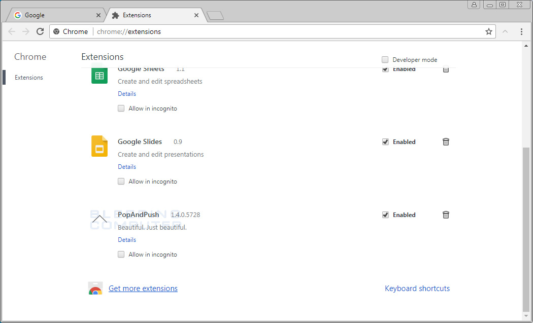 Remove the PopAndPush Chrome Extension