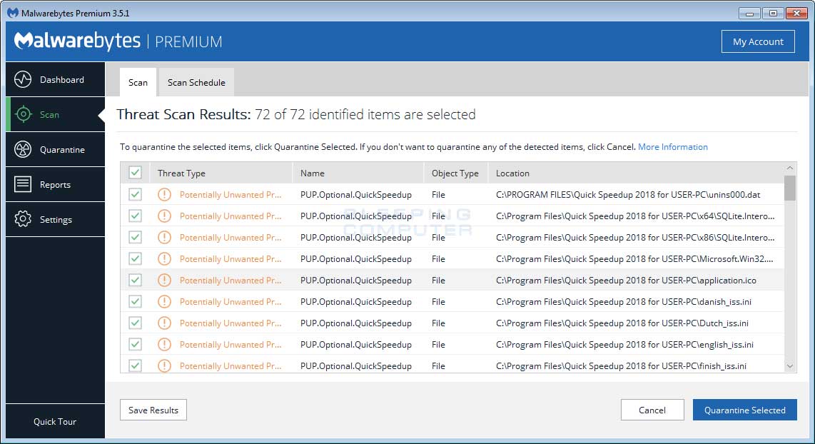 Remove the Quick Speedup 2018 PUP