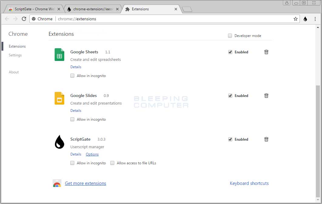 Remove the ScriptGate or Scripter Chrome Extension