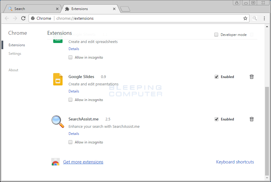 Remove the Www.searchassist.net and Searchassist.me Extension