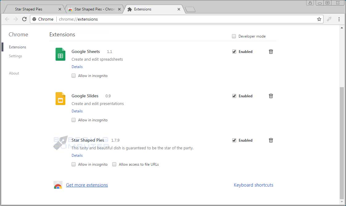 Remove the Star Shaped Pies Chrome Extension