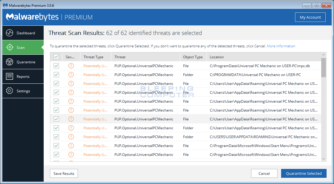 Remove the Universal PC Mechanic System Optimizer PUP