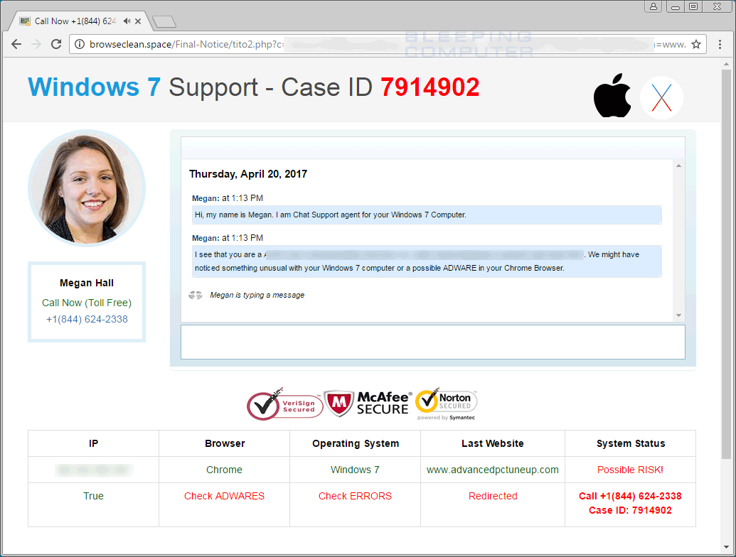 Remove the Windows 7 Support - Case ID Tech Support Scam