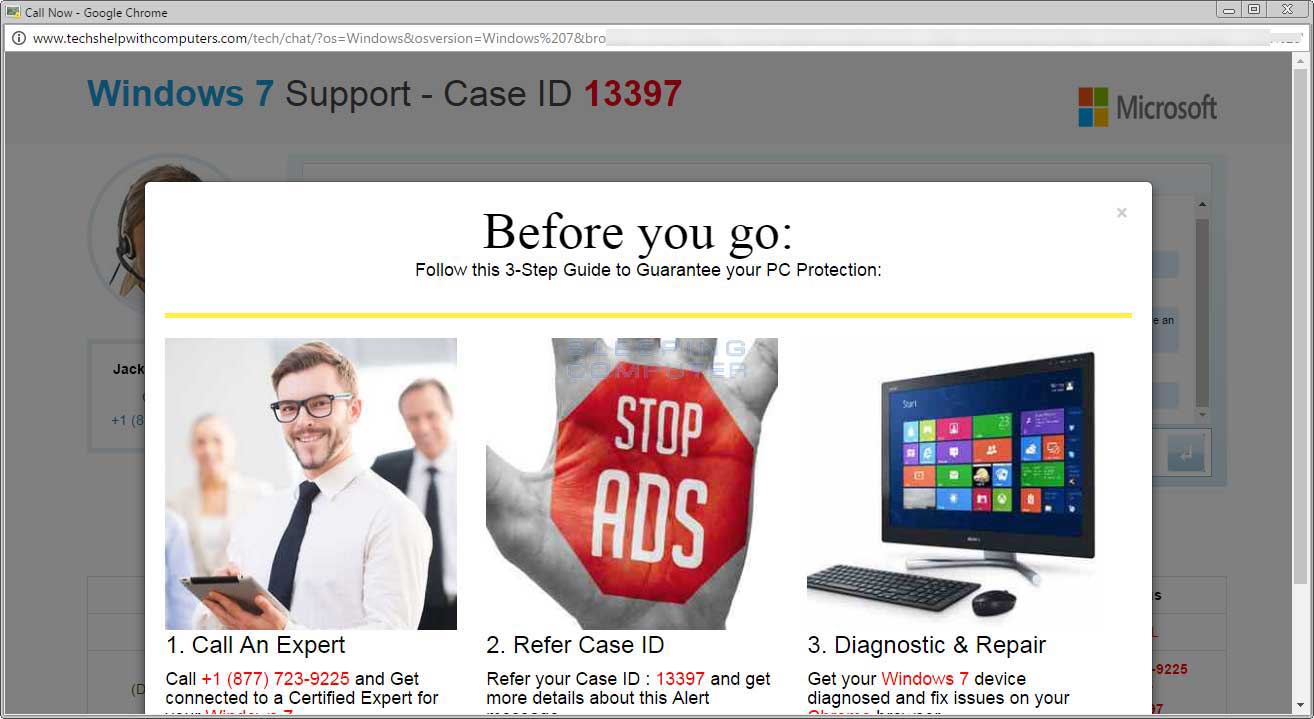 Remove the Windows 7 Support - Case ID Tech Support Scam