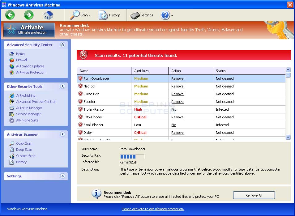 Windows Antivirus Machine Removal Guide