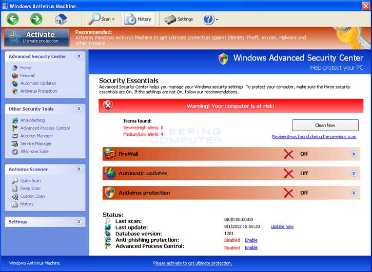 Windows Antivirus Machine Removal Guide