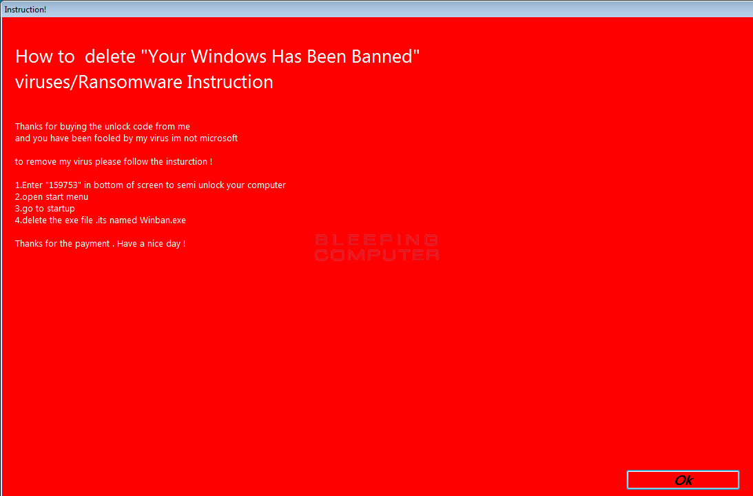 Remove the Your Windos Has Been Banned Screenlocker